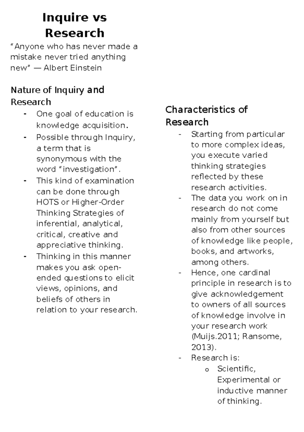 Inquiry vs Research - Summary Questo non è un manuale. Percorsi di ...