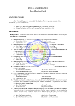 Practical Research Grade 10 Module 5 (Practice Materials) - GRADE 10 ...