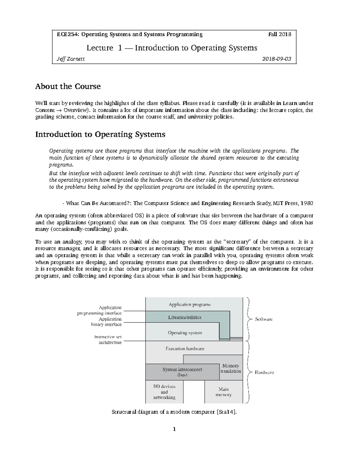 L01-Introduction to Operating Systems - ECE254: Operating Systems and ...