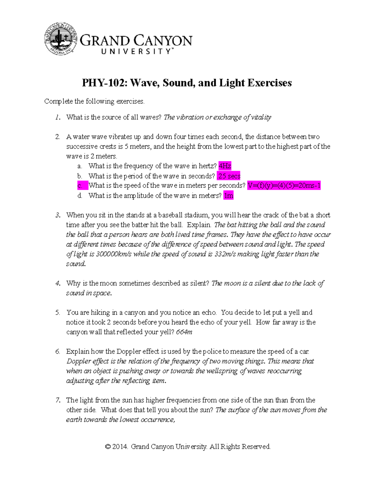 Phy-102 Wave Sound and Light Exercises - PHY-102: Wave, Sound, and ...