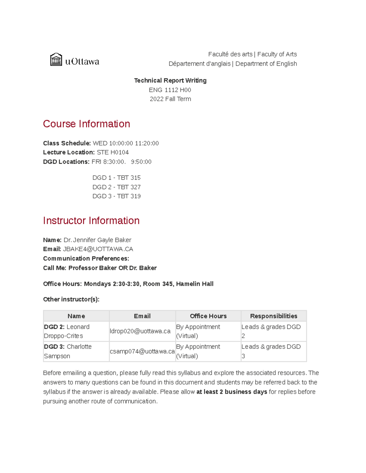 2022 Fall Term ENG 1112 H00 Technical Report Writing 3 - ENG1112 ...