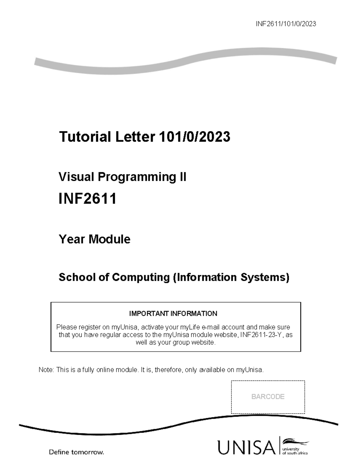 101 2023 0 b - TUT - INF2611/101/0/ Tutorial Letter 101/0/ Visual ...