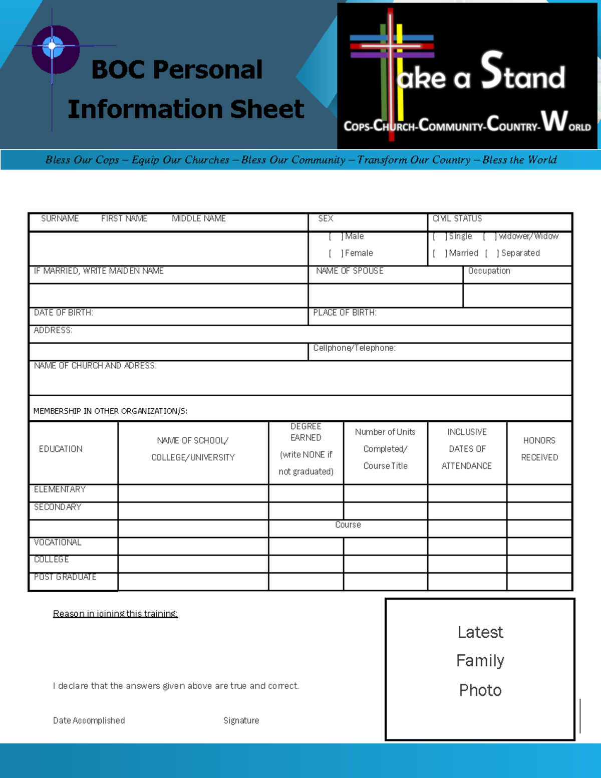 Bocsl Pesonal Info Sheet - BOC Personal Information Sheet SURNAME FIRST ...