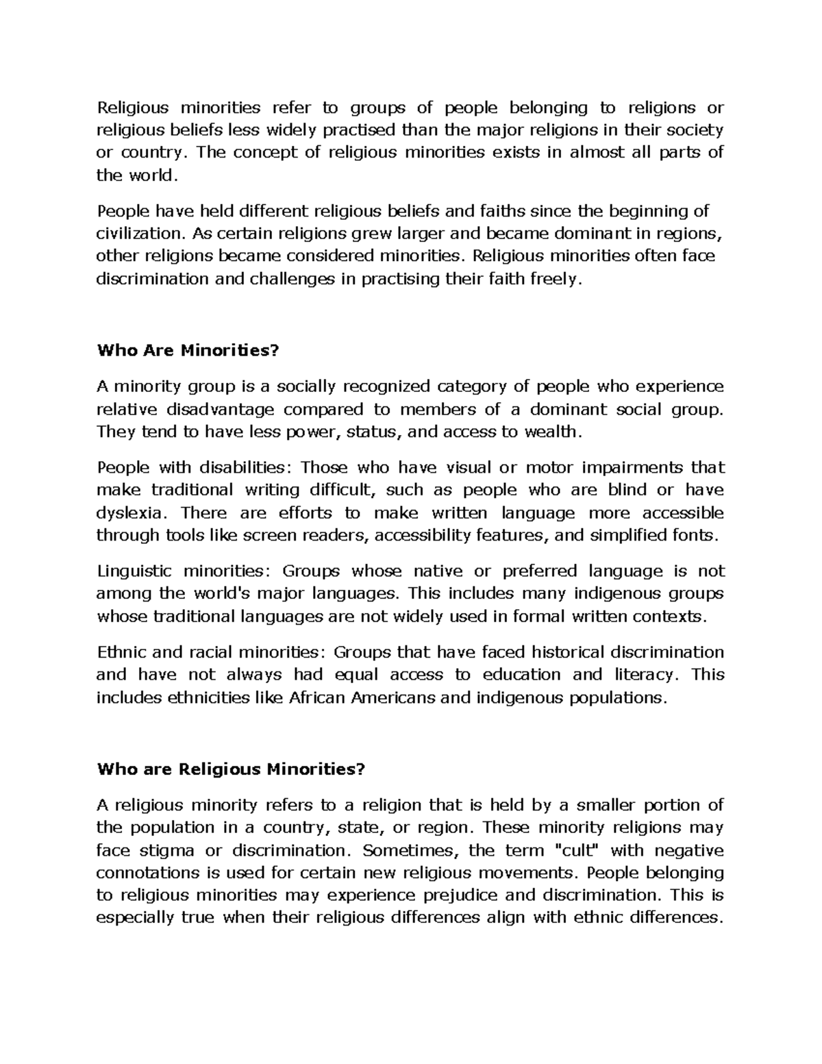 Minorities AND LAW - Religious minorities refer to groups of people ...
