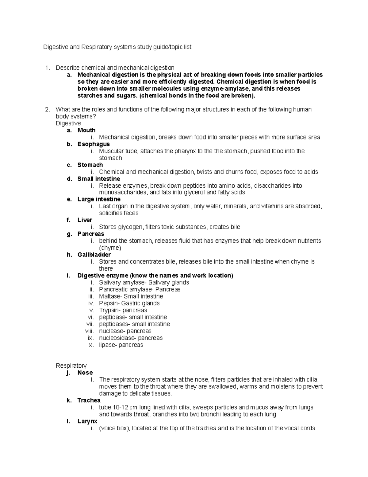 Study guide respiratory and digestive - Digestive and Respiratory ...
