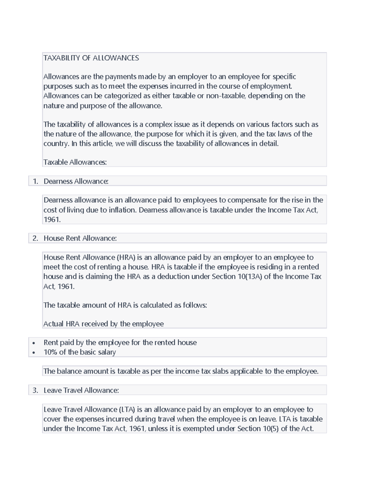 Taxability OF Allowances - TAXABILITY OF ALLOWANCES Allowances are the ...