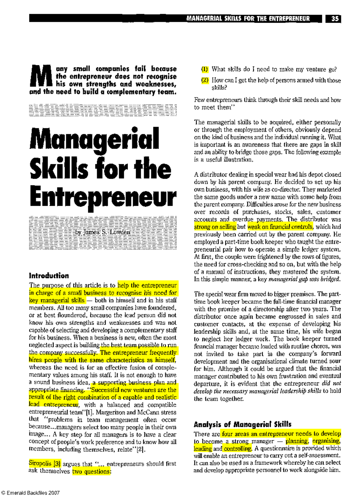 Article Entrep 3 - MANAGERIAL SKILLS FOR THE ENTREPRENEUR | 3 5 ...
