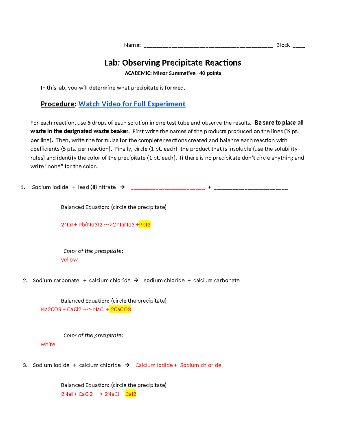 Lab +Precipitate+Reactions - Name ...