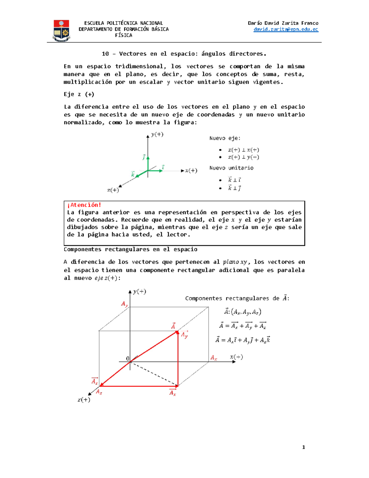 Guía de clase - 10 - Vectores en 3D - Vectores en el espacio - Ángulos ...