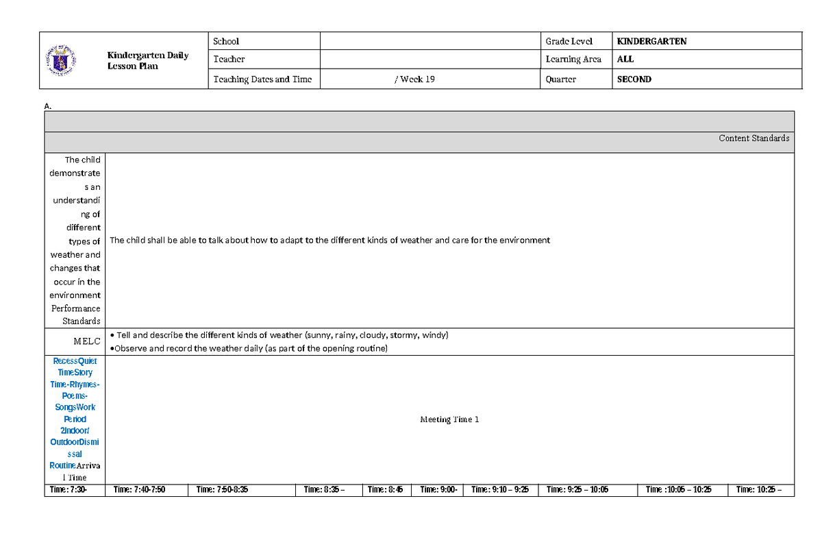 Copy of Kinder-New-DLL week19 day1 - Kindergarten Daily Lesson Plan ...