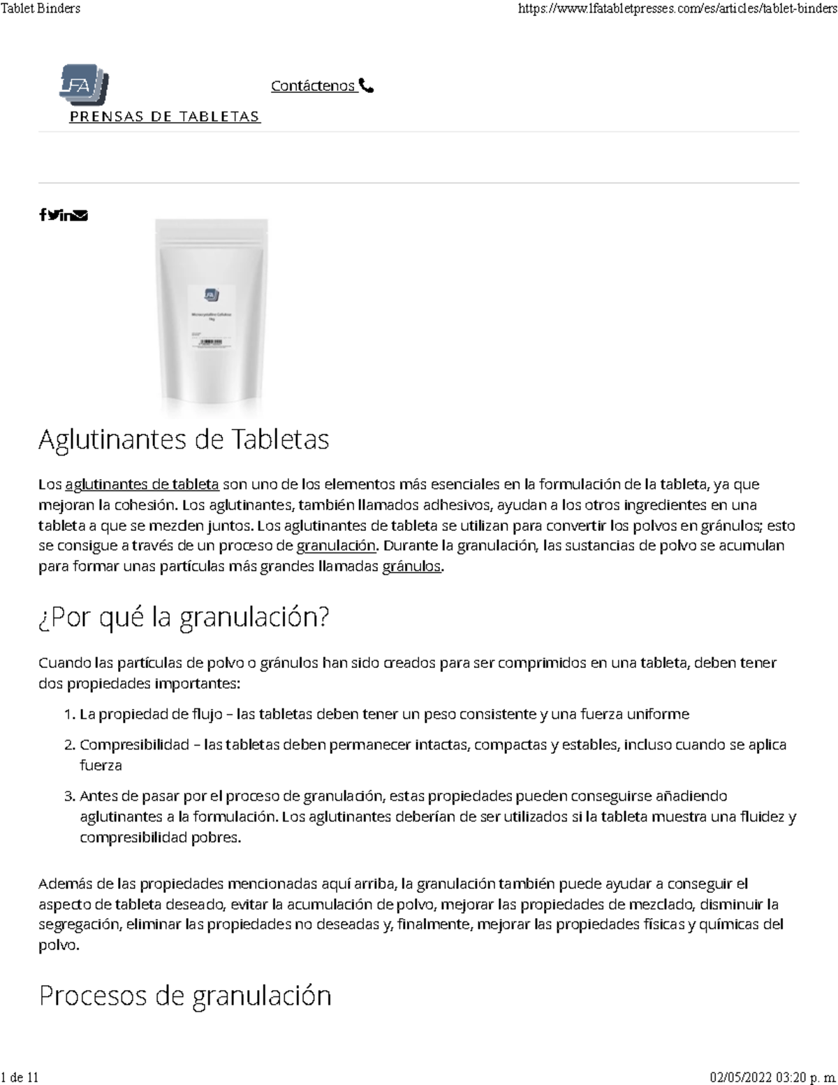 Tablet Binders - ALGUNOS EJEMPLOS DE AGENTES LIGANTES Y SUS PROPIEDADES ...