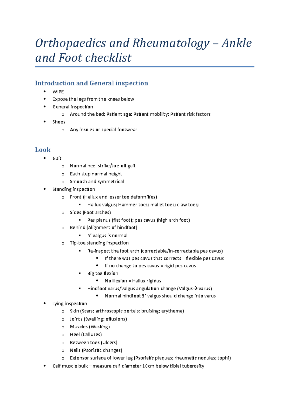 7. Orthopaedics and Rheumatology – Ankle and Foot checklist ...