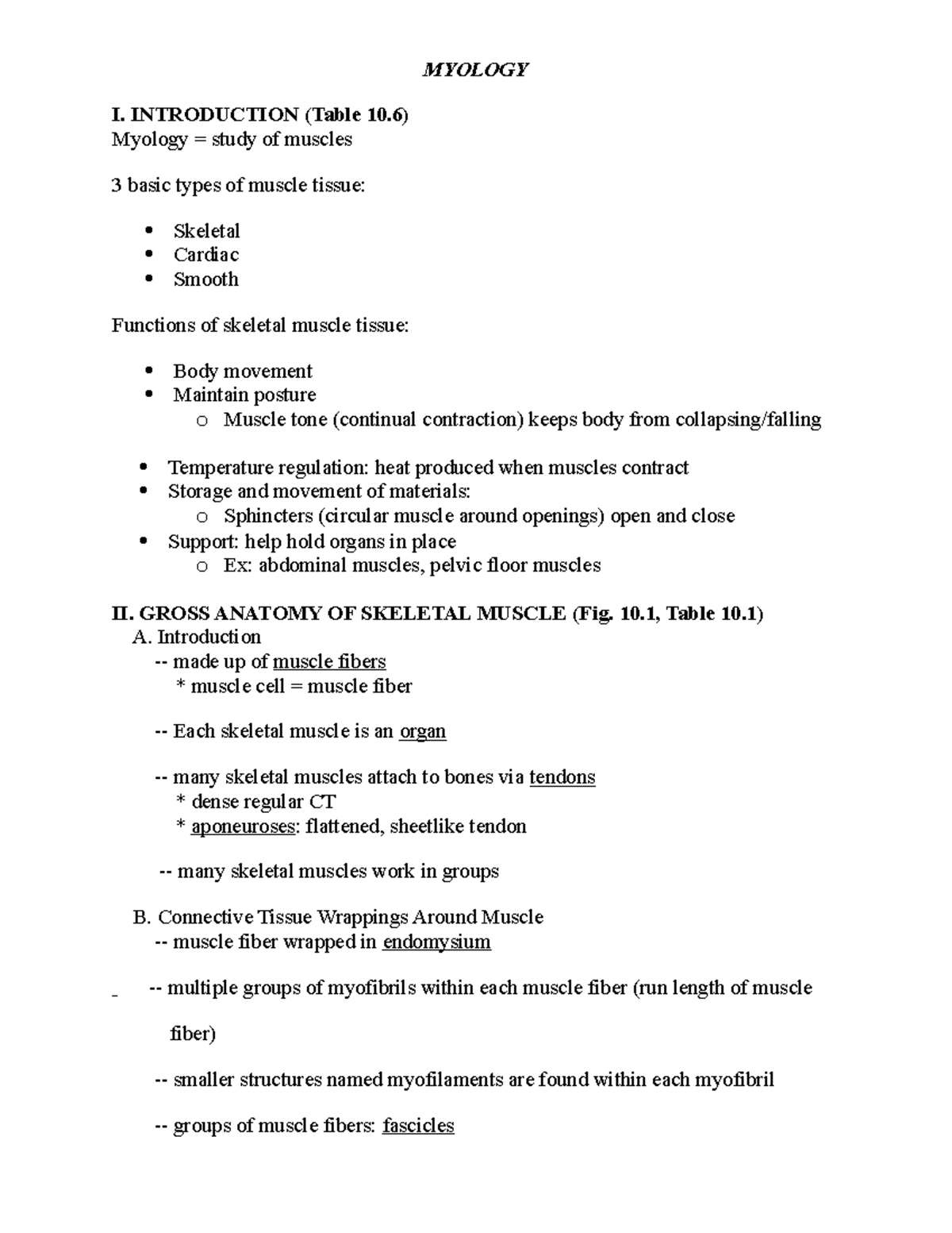 Myology - A215 Fall2022 - MYOLOGY I. INTRODUCTION (Table 10) Myology ...