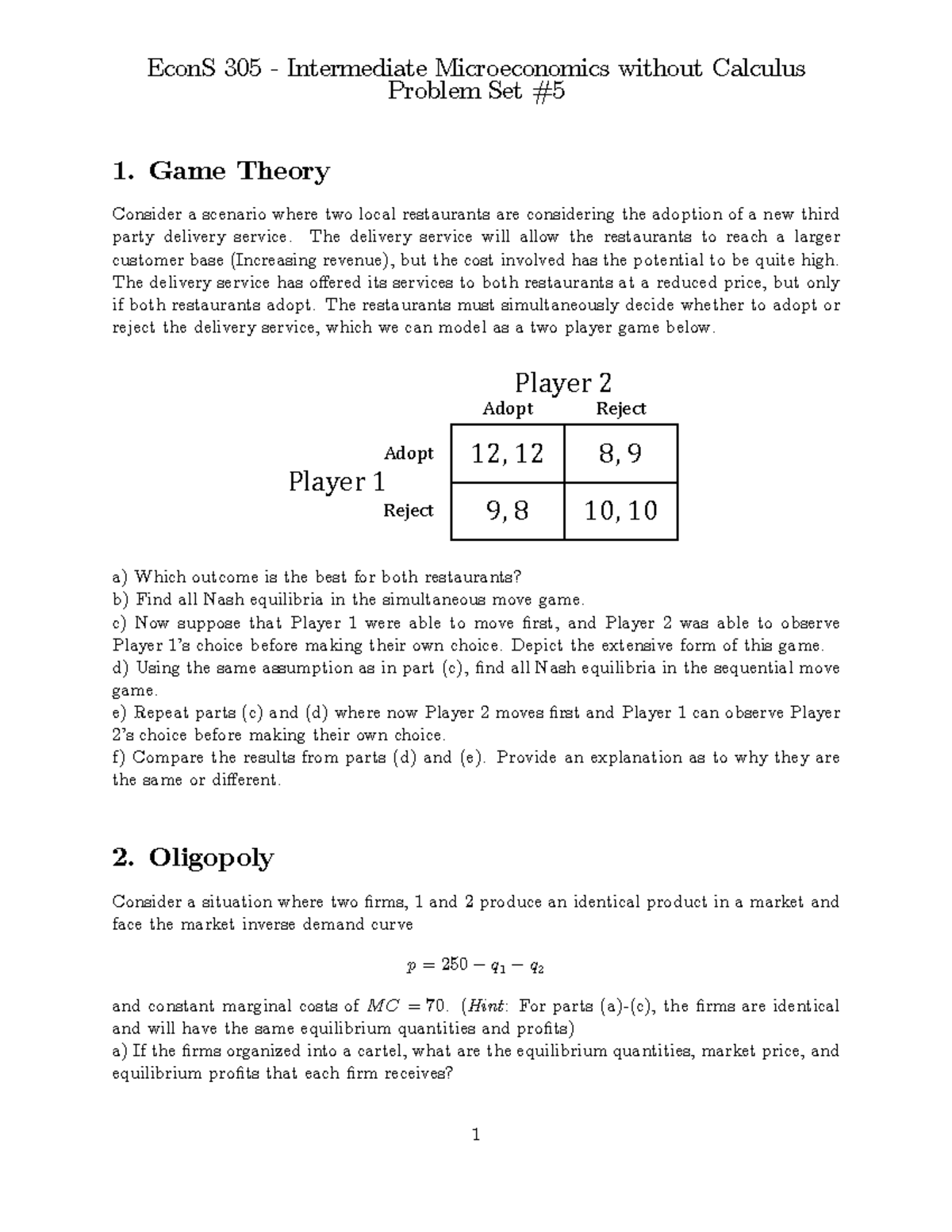 Problem Set 5 Intermediate Microeconomics Without Calculus Econs