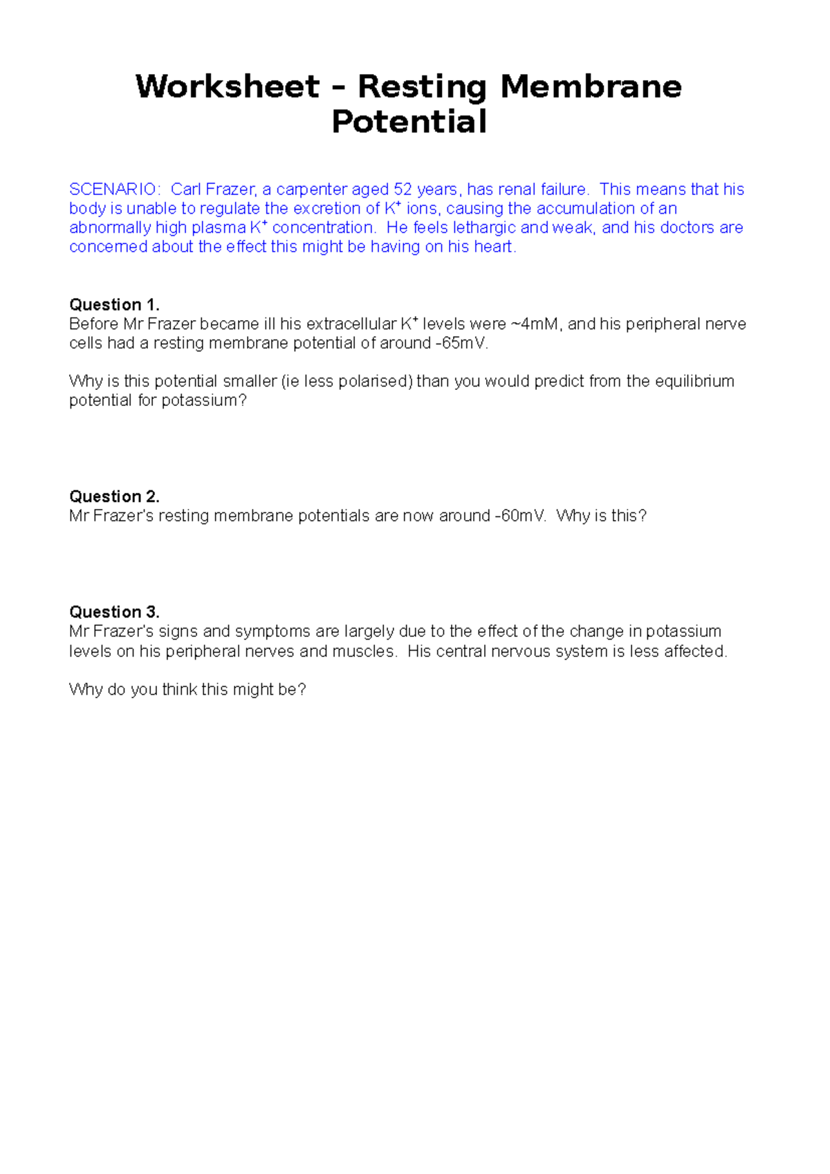 1.03e - Resting membrane potentials worksheet 2021 - Worksheet ...