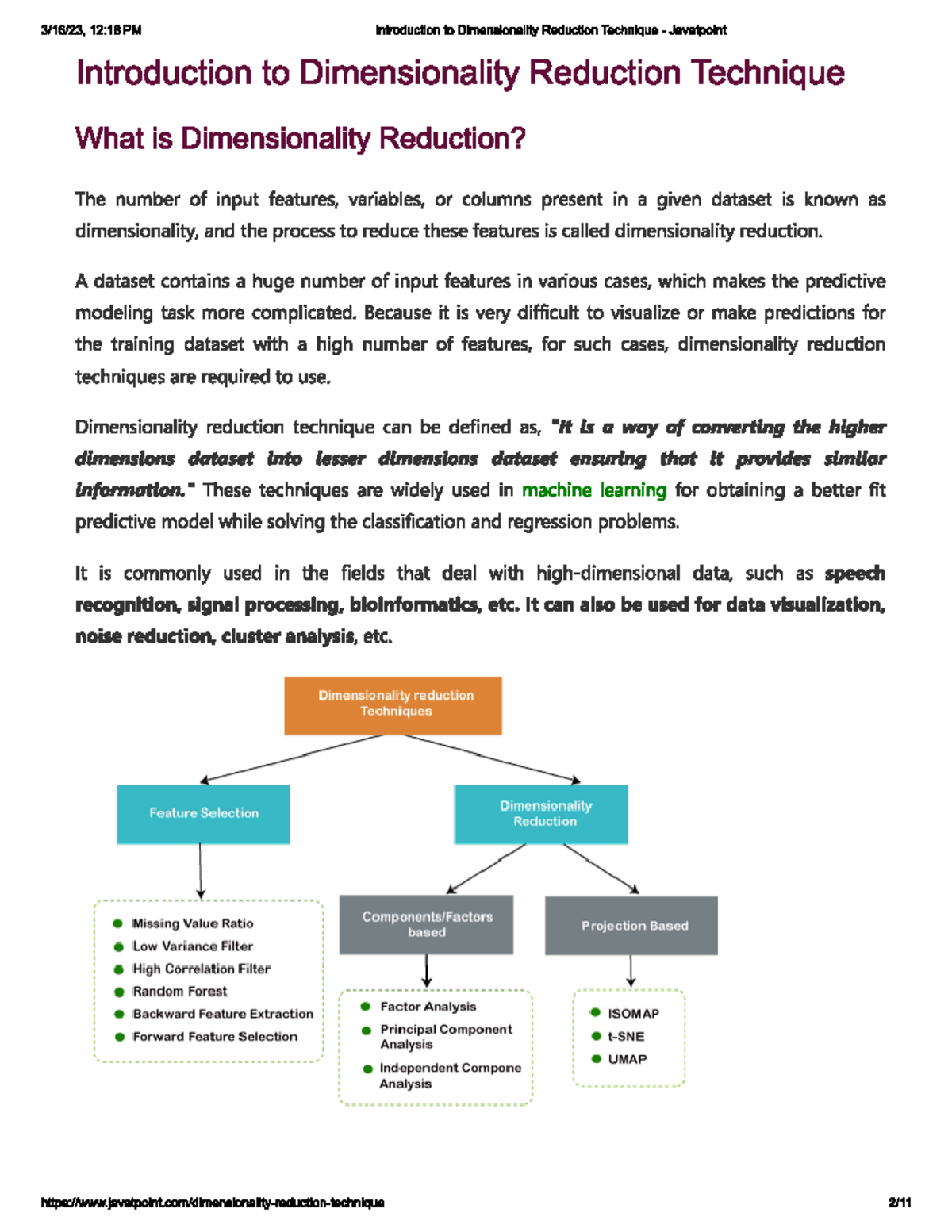 Dimensionality reduction - Data Science Honors course - Studocu