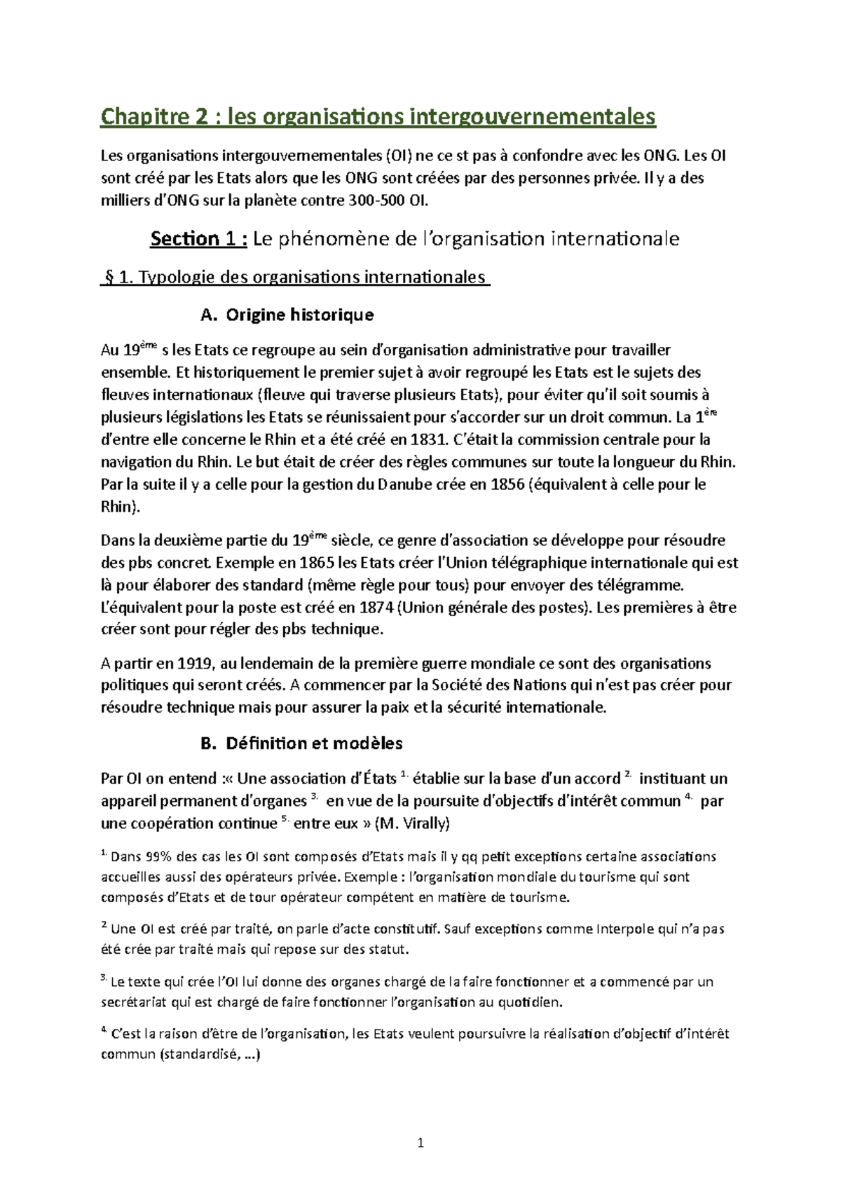 Chapitre 2 les organisations intergouvernementales - Chapitre 2 : les organisations - Studocu