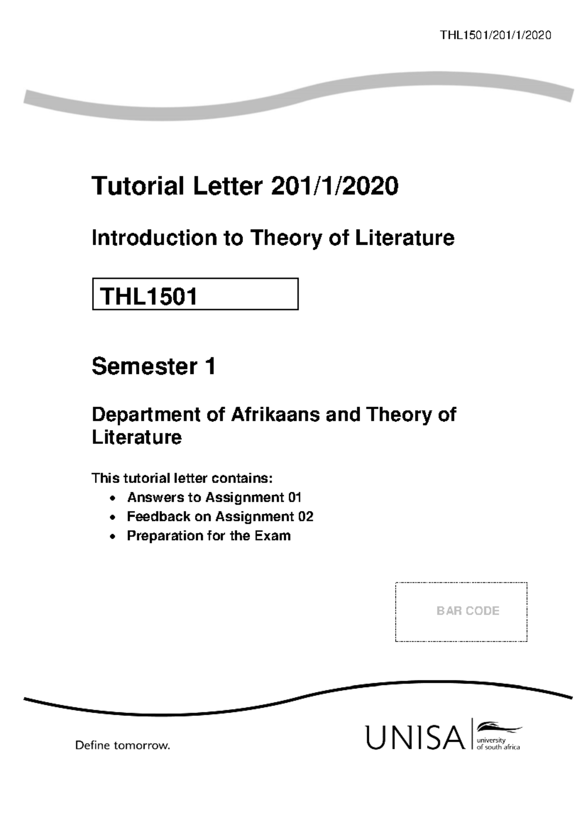 THL1501- Assignment-2 MEMO - THL 1501 /201/ 1 / 2020 Tutorial Letter ...
