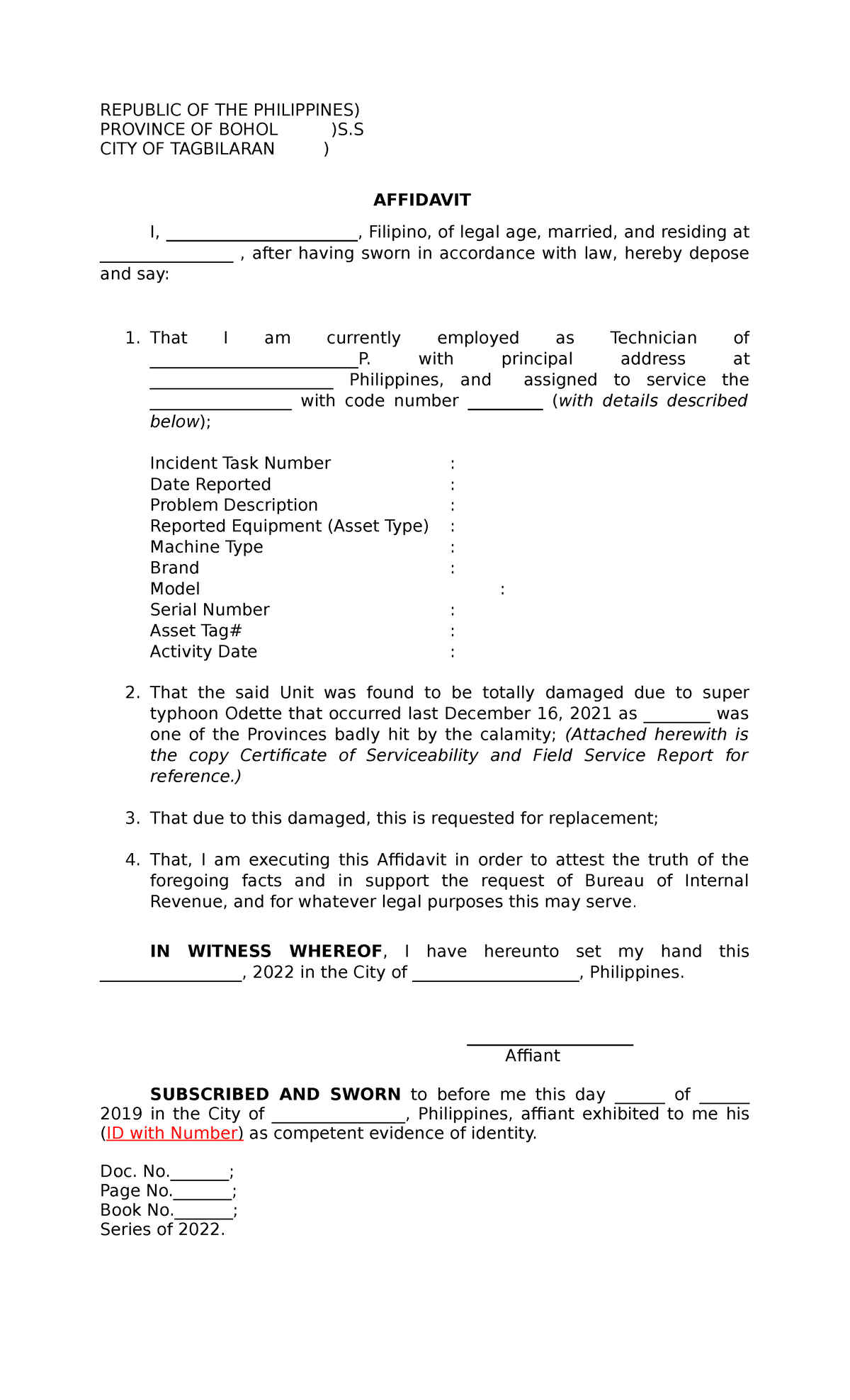 Affidavit- scrib - REPUBLIC OF THE PHILIPPINES) PROVINCE OF BOHOL )S ...