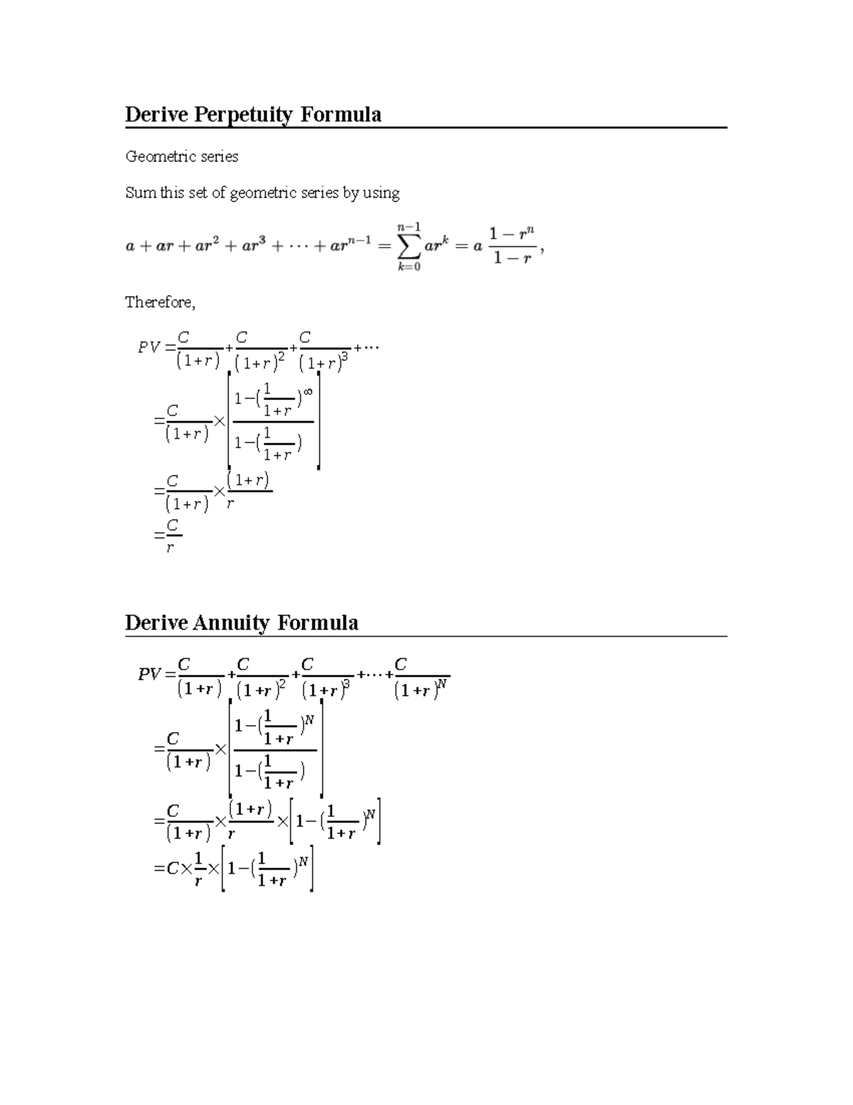 Derive Formula - Lecture notes 4 - Derive Perpetuity Formula Geometric ...