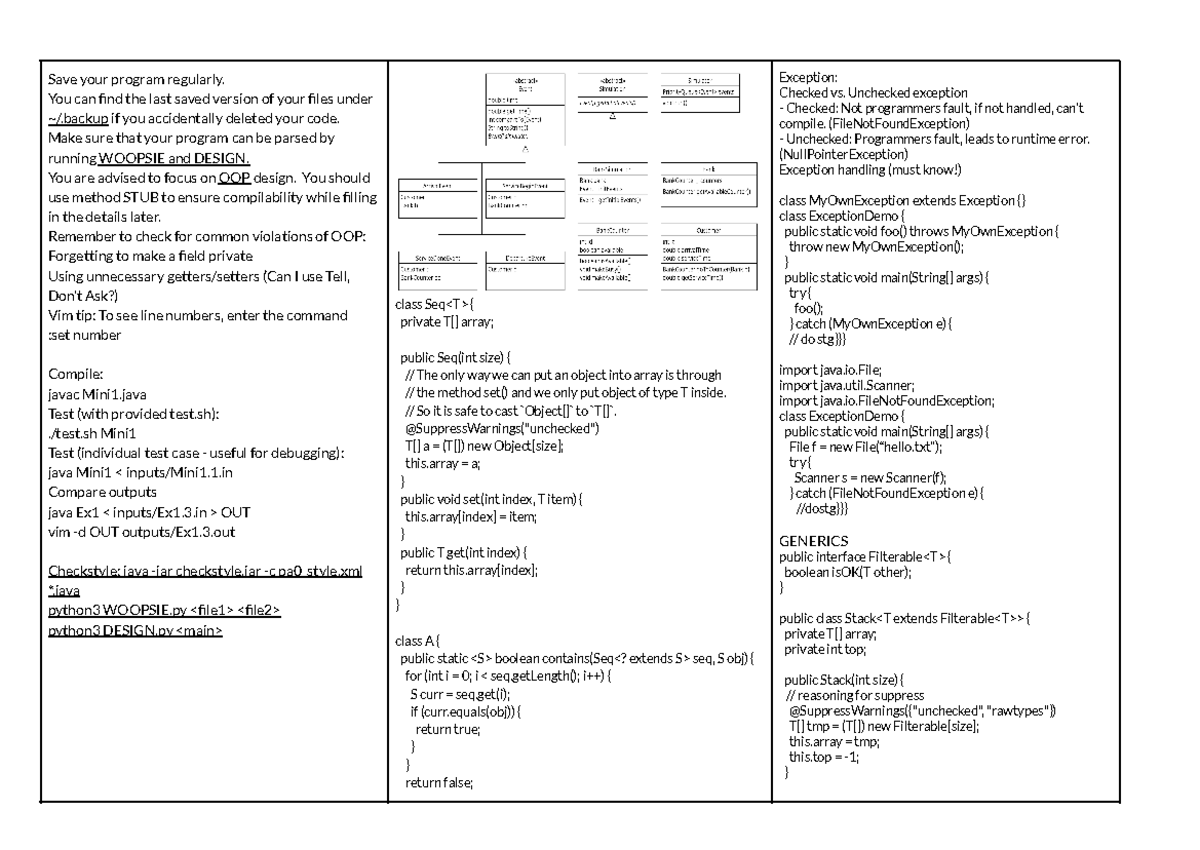 Cs2030s pe cheatsheet - Save your program regularly. You can find the last saved version of your ...