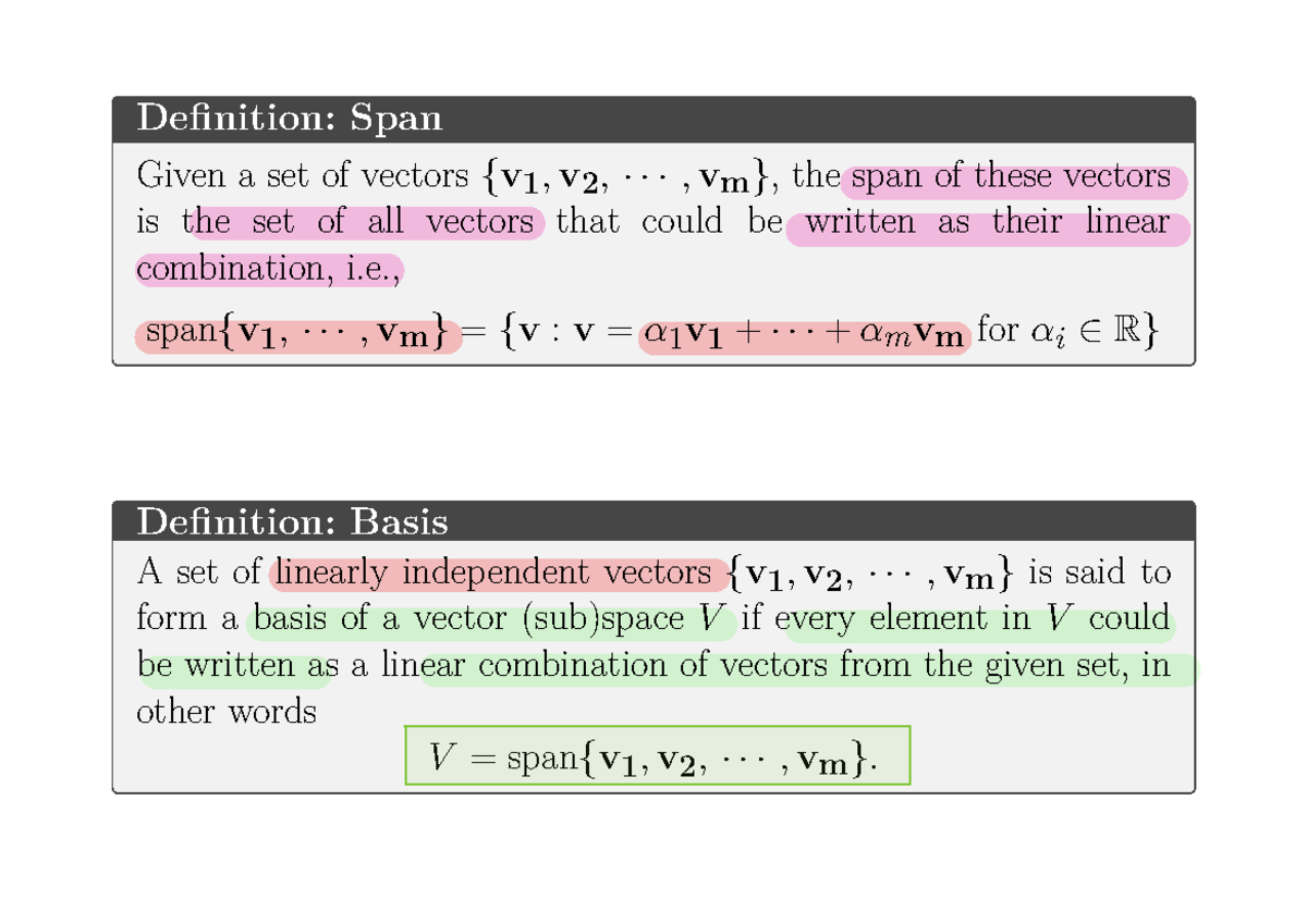 BW15 F22 Annotated (1)-2-6 - Definition: Span Given a set of vectors {v ...