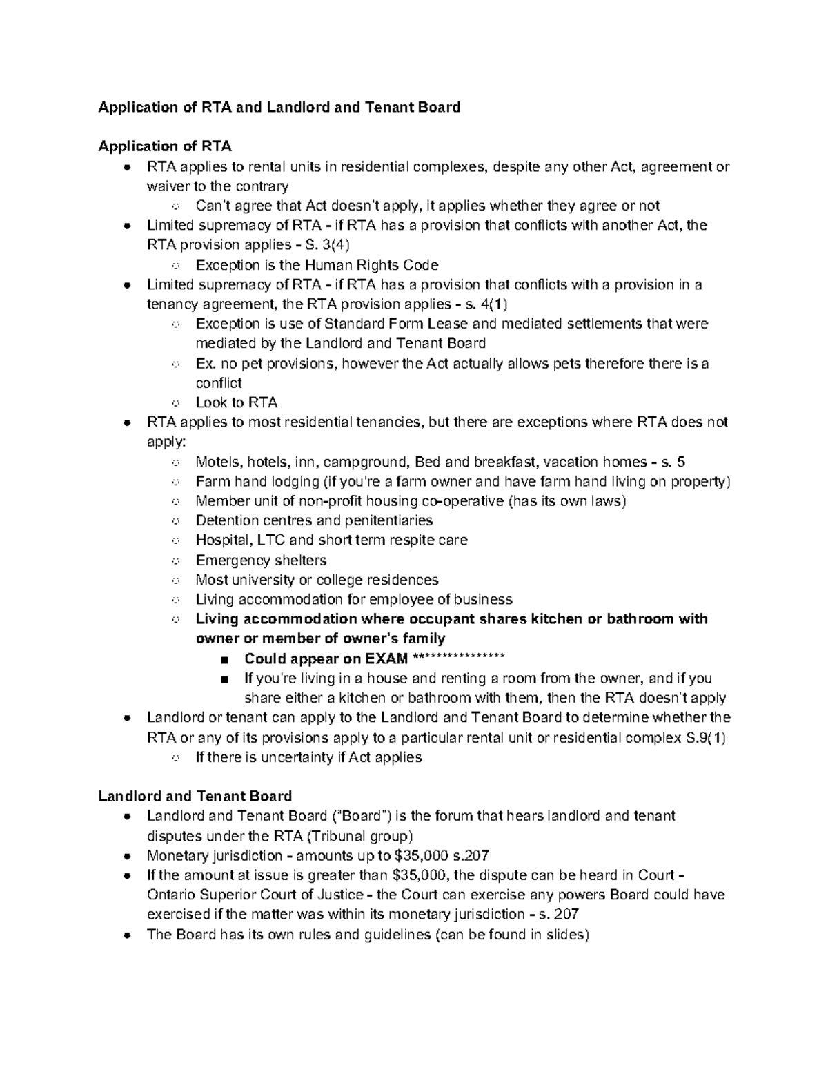 Residential Landlord Tenant Law - Application of RTA and Landlord and ...