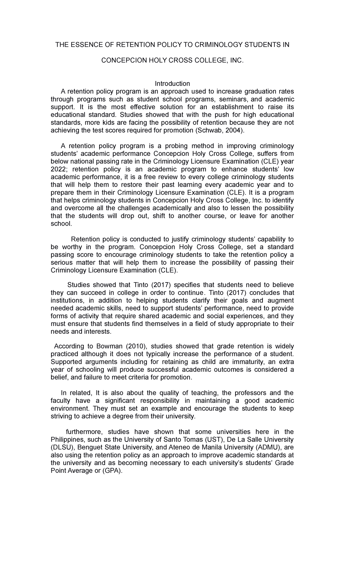 Velasquez, Analyn ( Introduction) - THE ESSENCE OF RETENTION POLICY TO ...