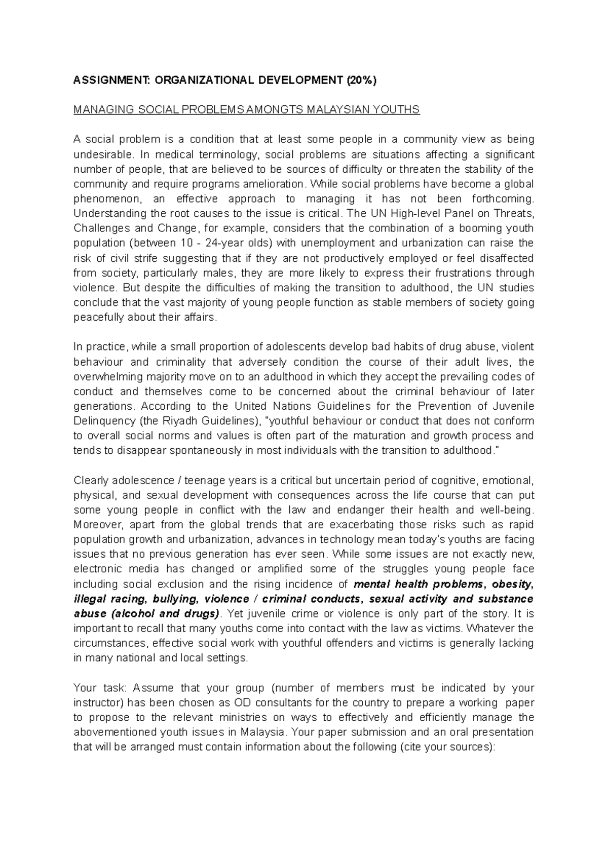 Assignment Social Issues - ASSIGNMENT: ORGANIZATIONAL DEVELOPMENT (20% ...