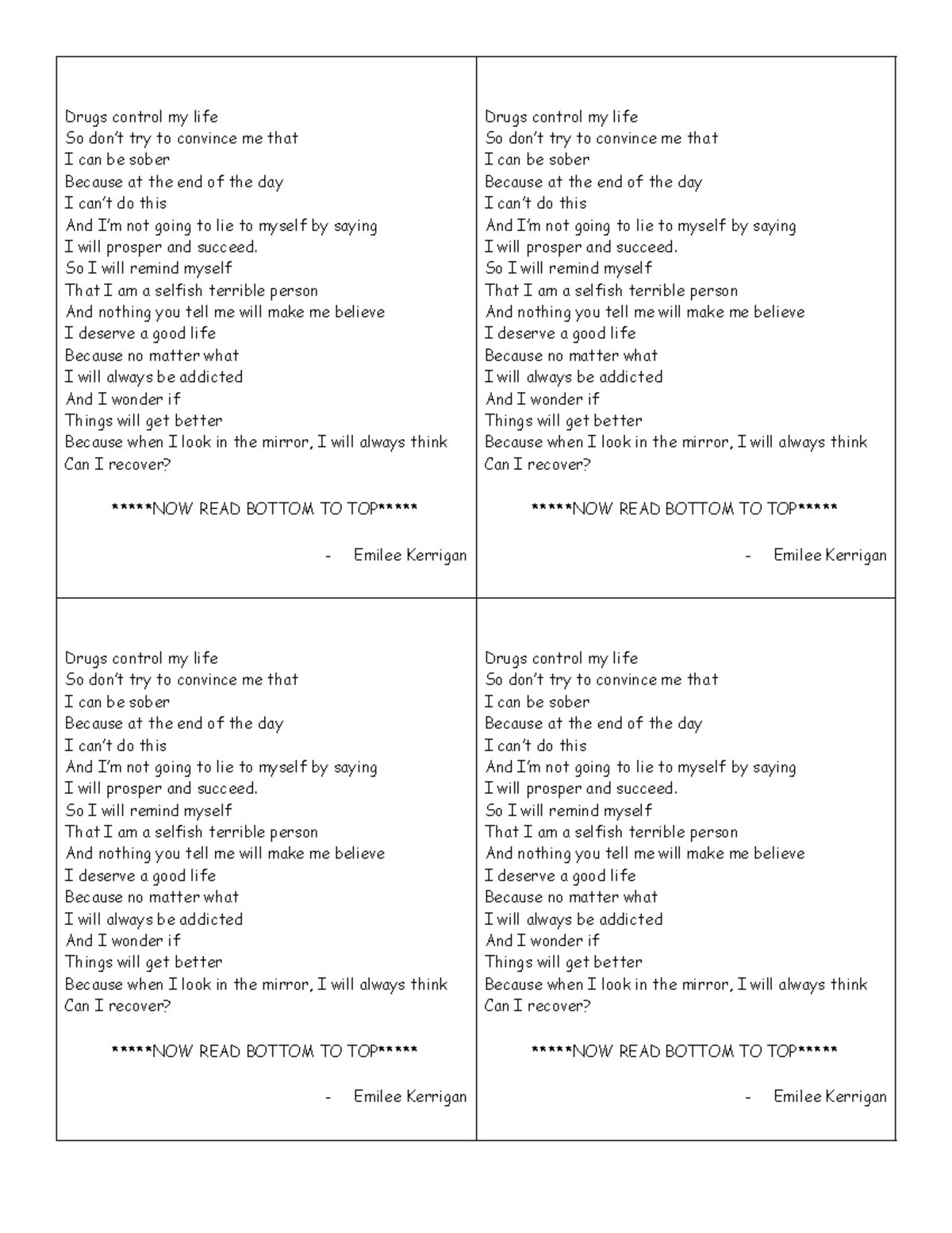 Recovery Poem - Drugs control my life So don’t try to convince me that ...