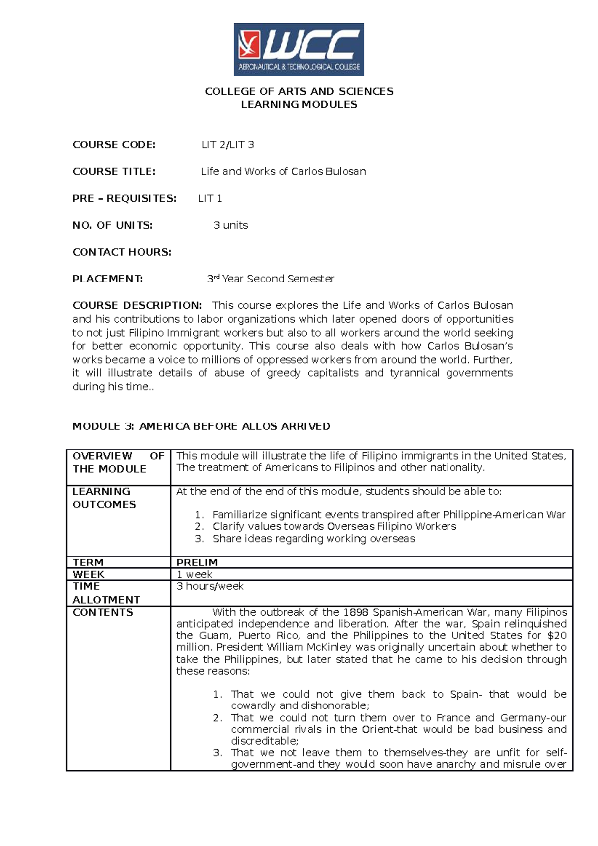 Lesson 3. Module - dsadfasfasfa - COLLEGE OF ARTS AND SCIENCES LEARNING ...