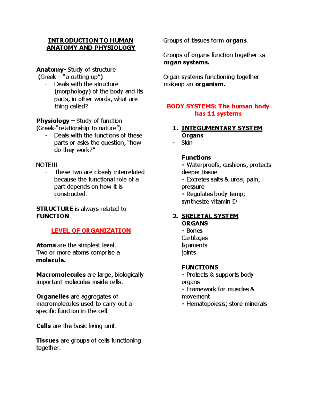 Reviewer Intro Human Anatomy INTRODUCTION TO HUMAN ANATOMY AND
