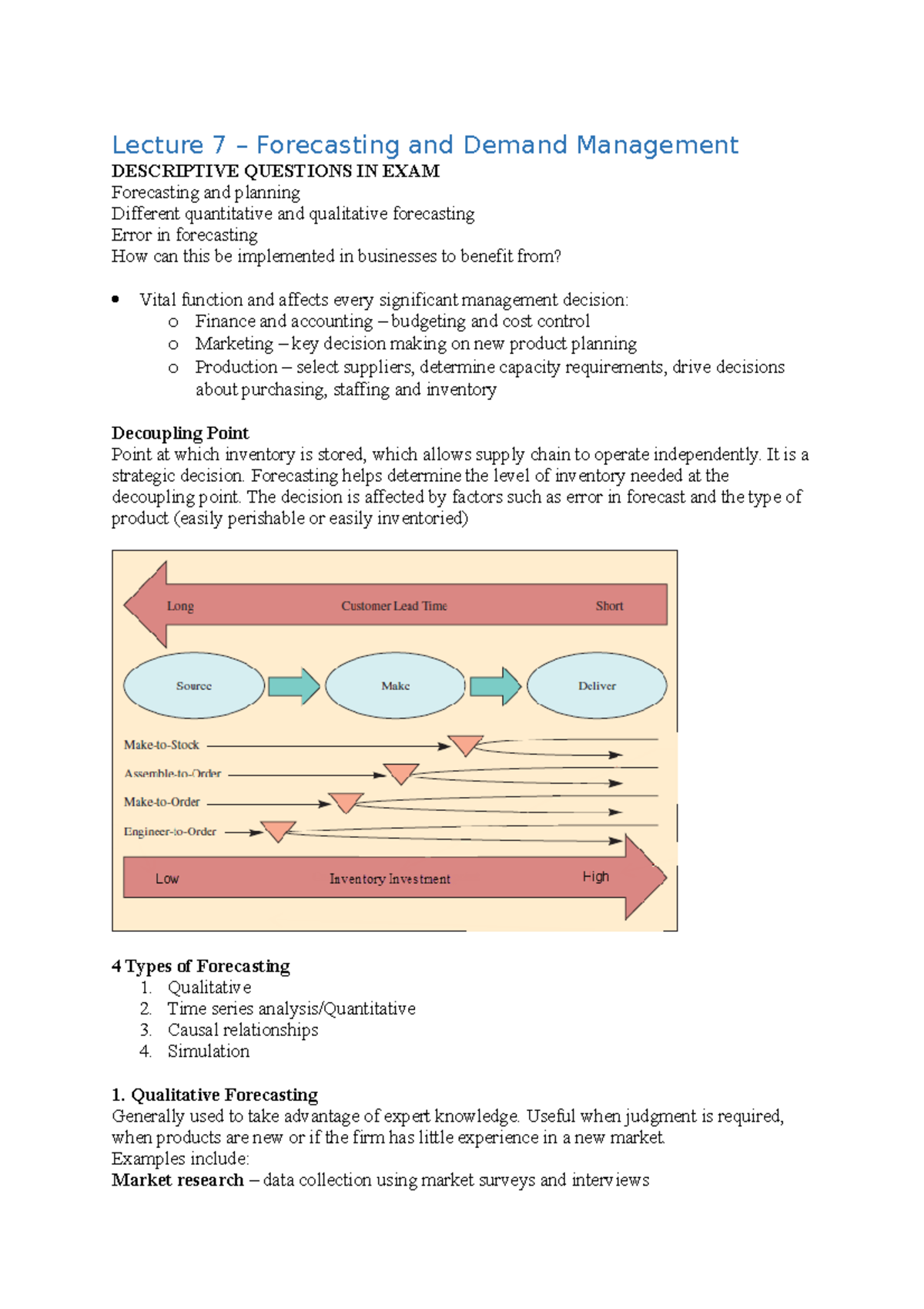 Lecture 7 and 8 – Forecasting and Demand Management, Inventory ...
