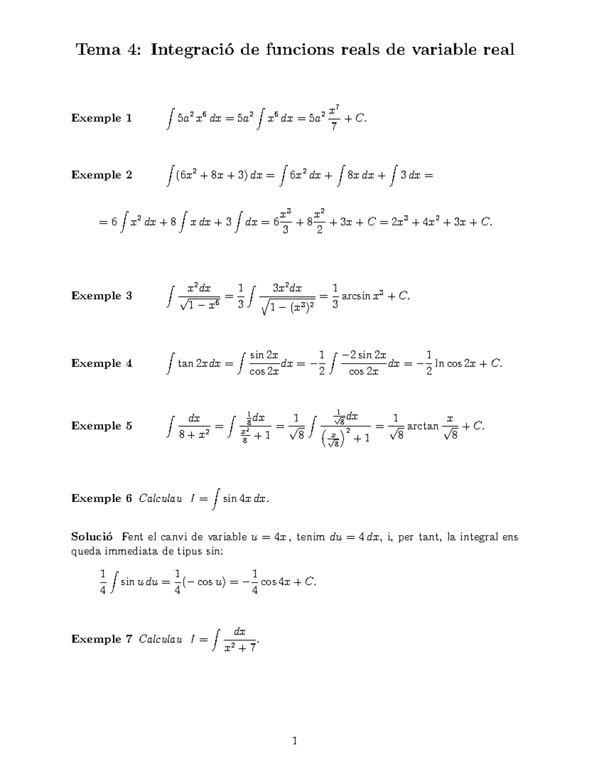 Exercicis resolts Tema 4 integrals - Tema 4: Integració de funcions reals de variable real ...