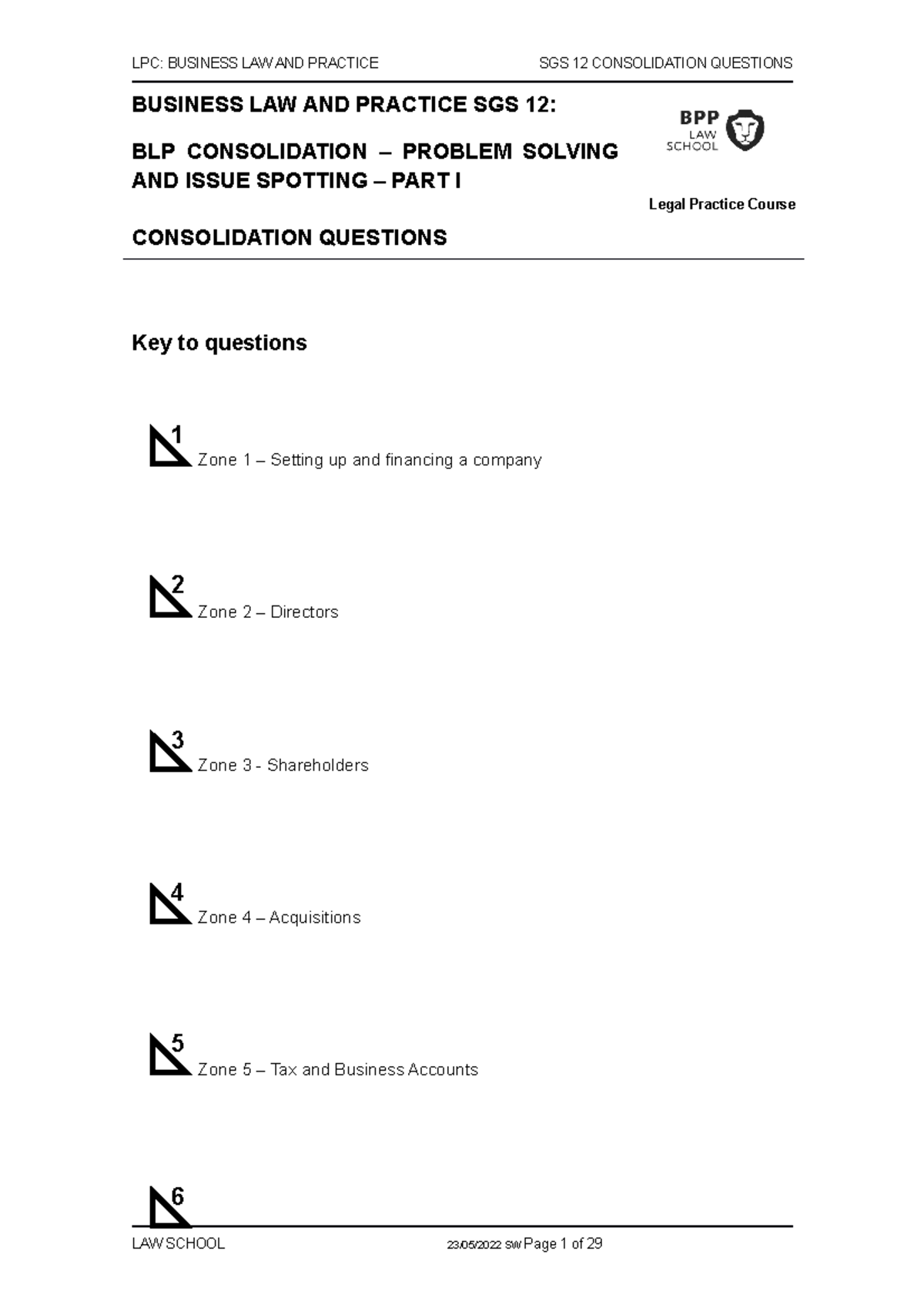 BLP SGS 12 Consolidation Questions 2022-23 - LPC: BUSINESS LAW AND ...