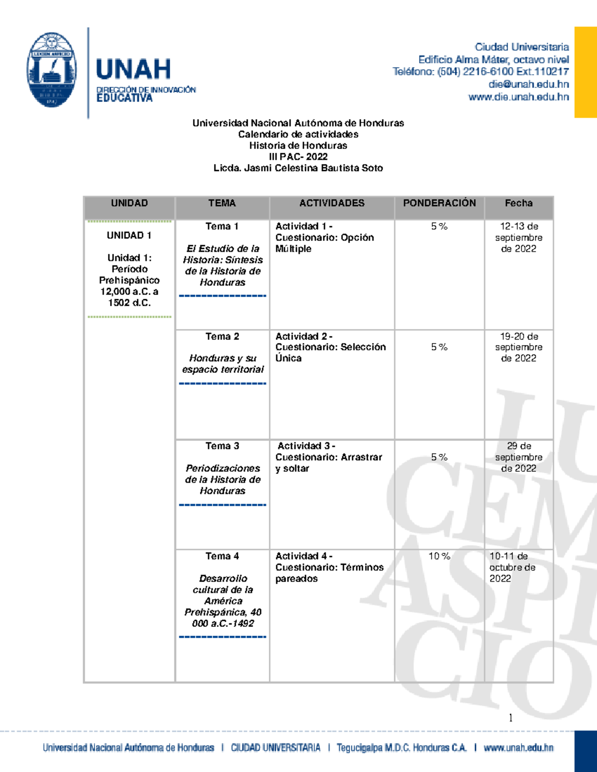 Programación DE Actividades Historia DE Honduras III PAC 2022 0cb97092 e57676 bdda5b8f417cc4114b ...
