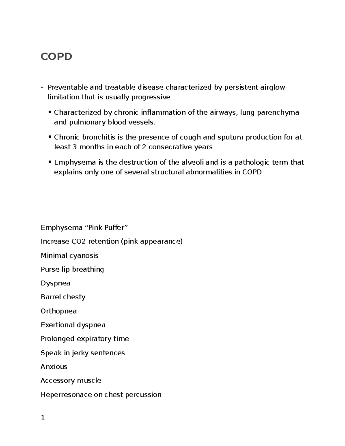 COPD Student Notes - COPD - Preventable and treatable disease ...