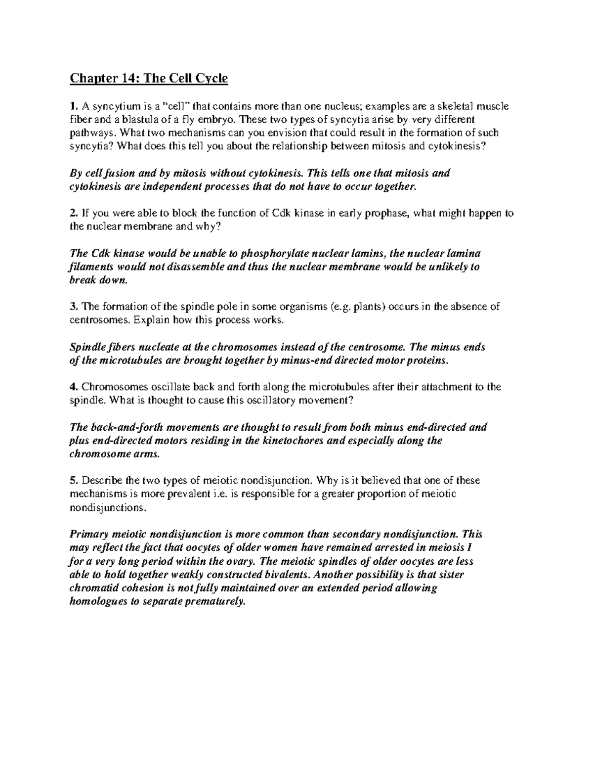Molecular Cell Biology Questions and Answers on Cell Cycle - Chapter 14 ...