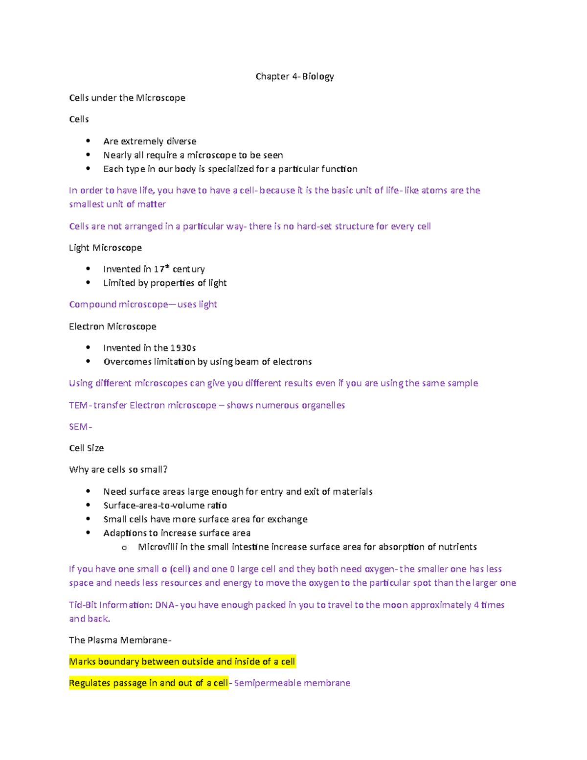Chapter 4 Bio - Chapter 4- Biology Cells under the Microscope Cells Are ...