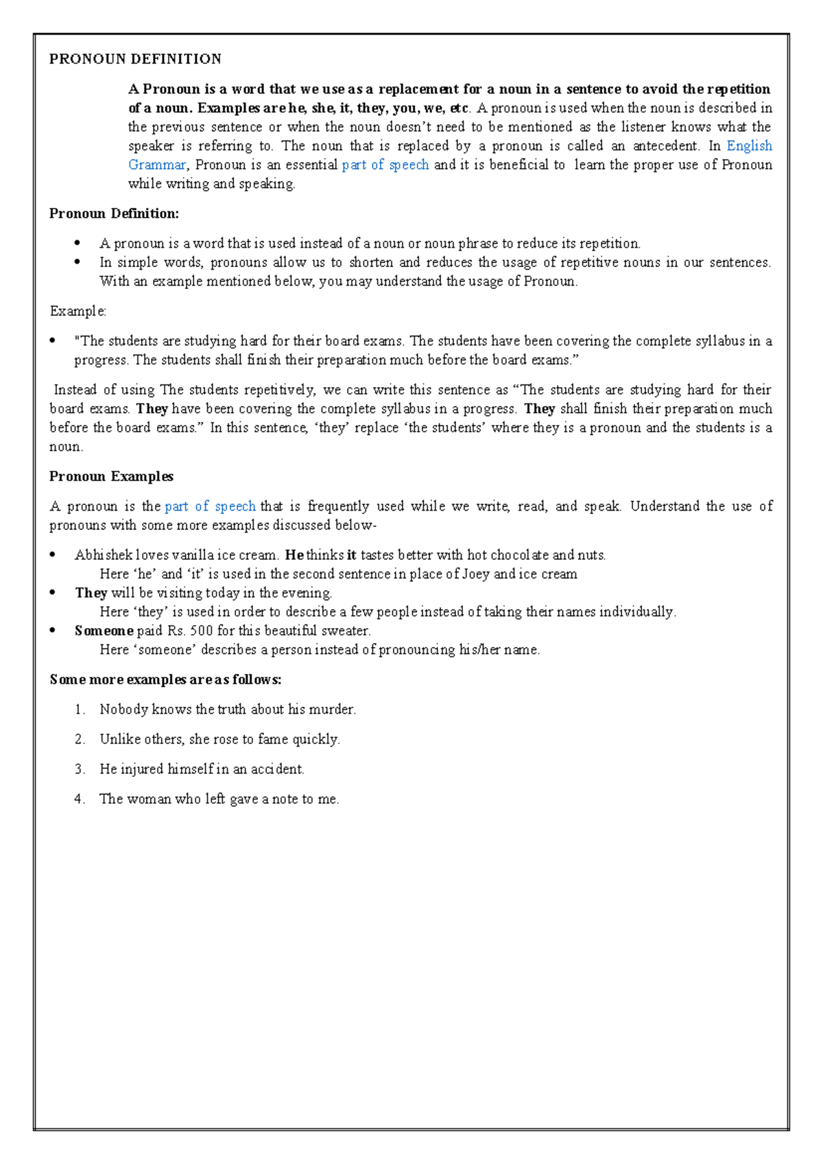 Pronoun - help full for all category students - PRONOUN DEFINITION A ...