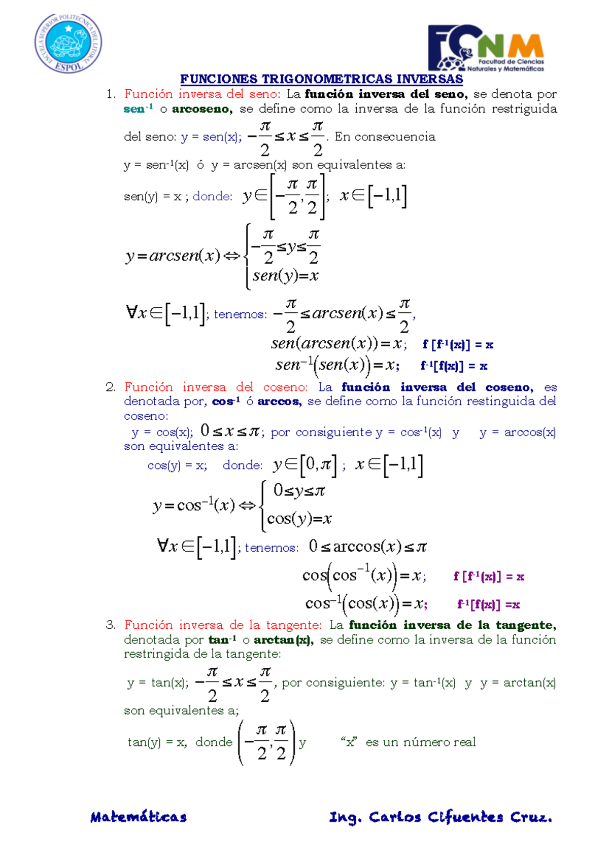 Funciones trigonométricas inversa - FUNCIONES TRIGONOMETRICAS INVERSAS ...
