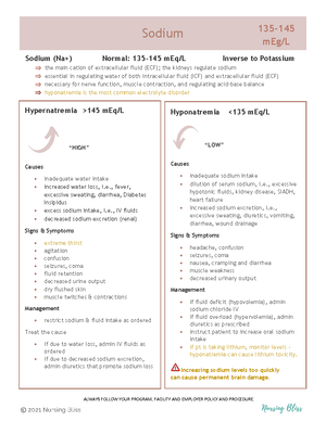 Medical Surgical Cheat Sheet Copyright BN - - Studocu