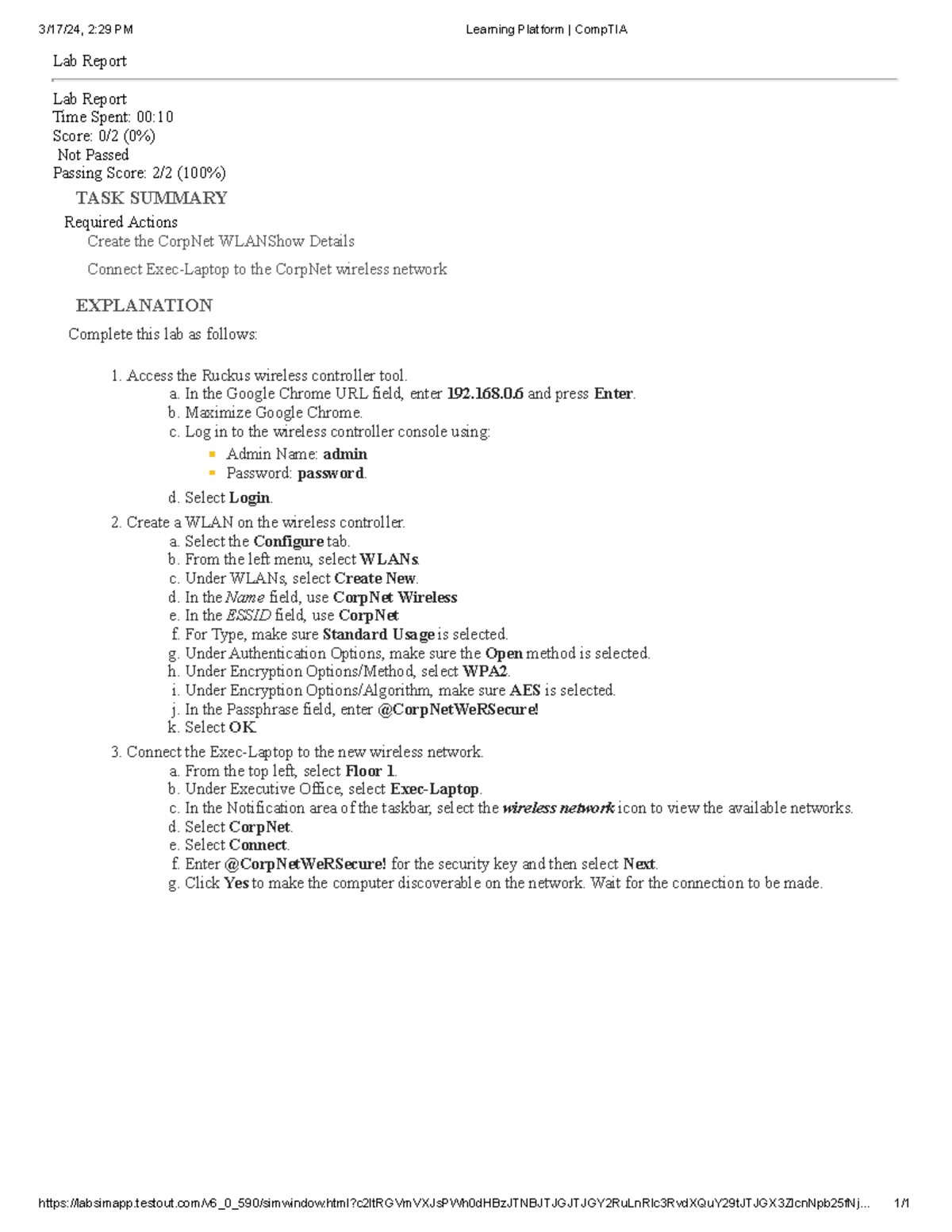 9.4.4 Implement an Enterprise Wireless Network - 3/17/24, 2:29 PM Learning Platform | CompTIA ...