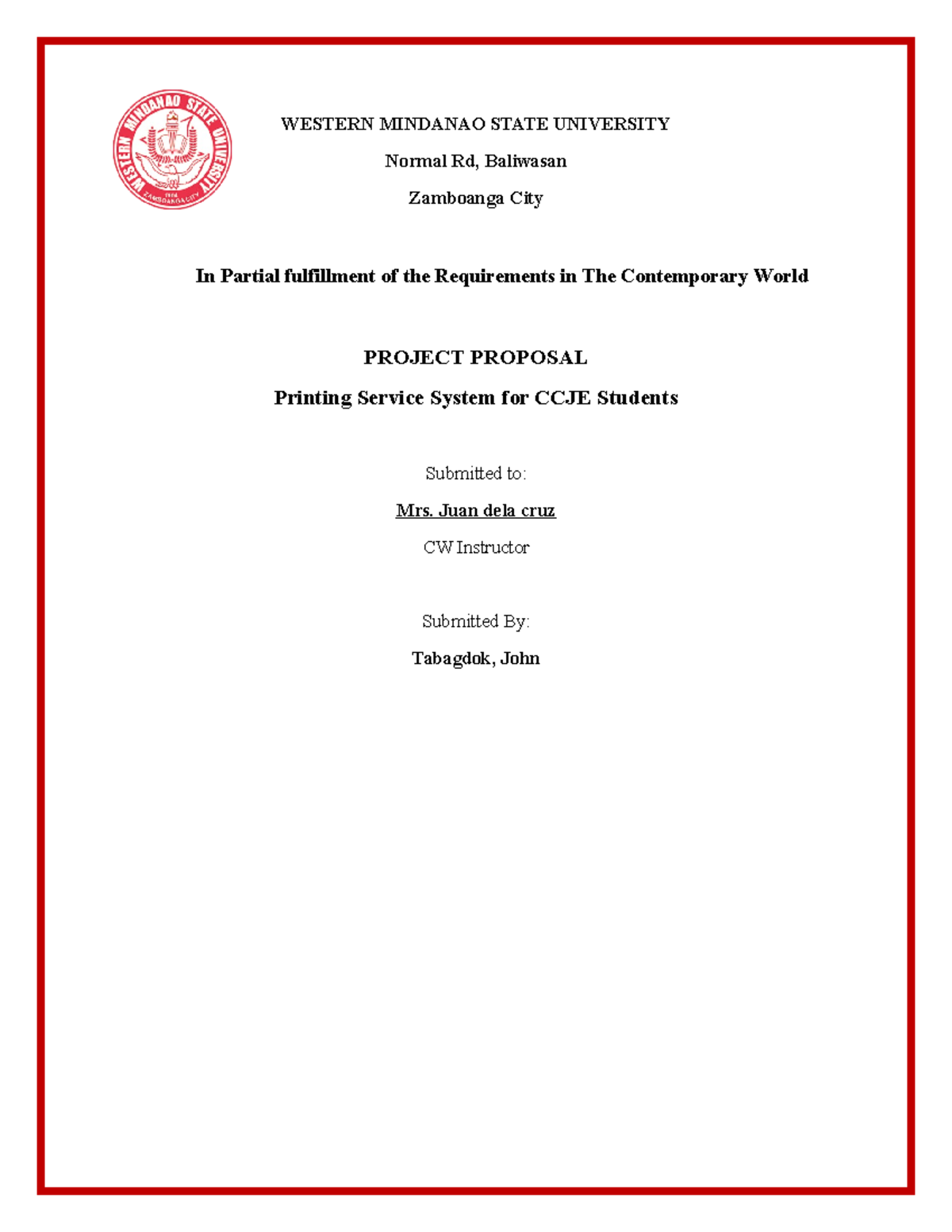 522712702 Project Proposal of Printing Service - WESTERN MINDANAO STATE ...