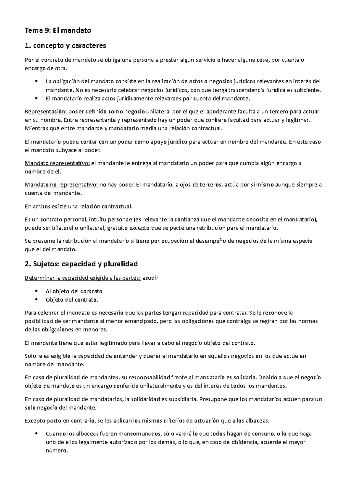 Mandato Derecho Civil 3 - Tema 9: El mandato 1. concepto y caracteres ...