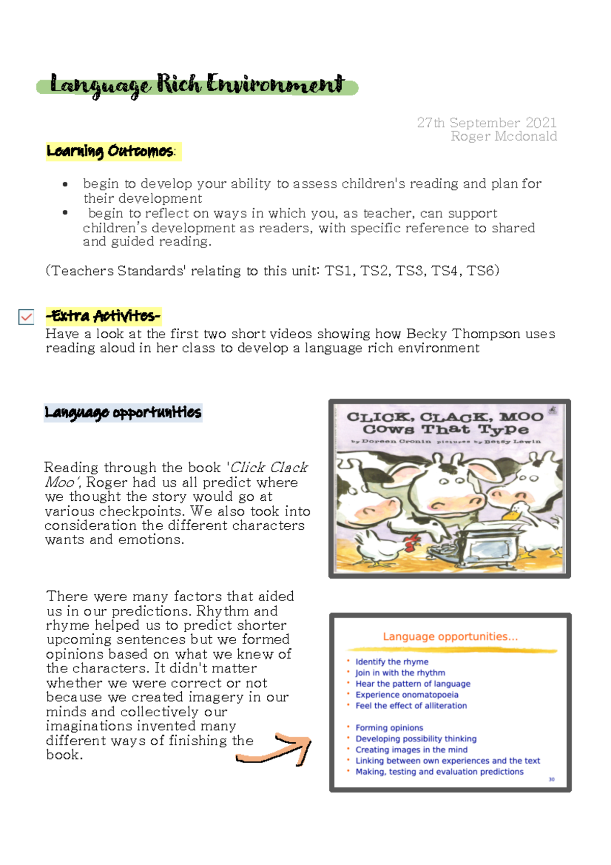 Language Rich Environment - TECH1041 - GRE - Studocu