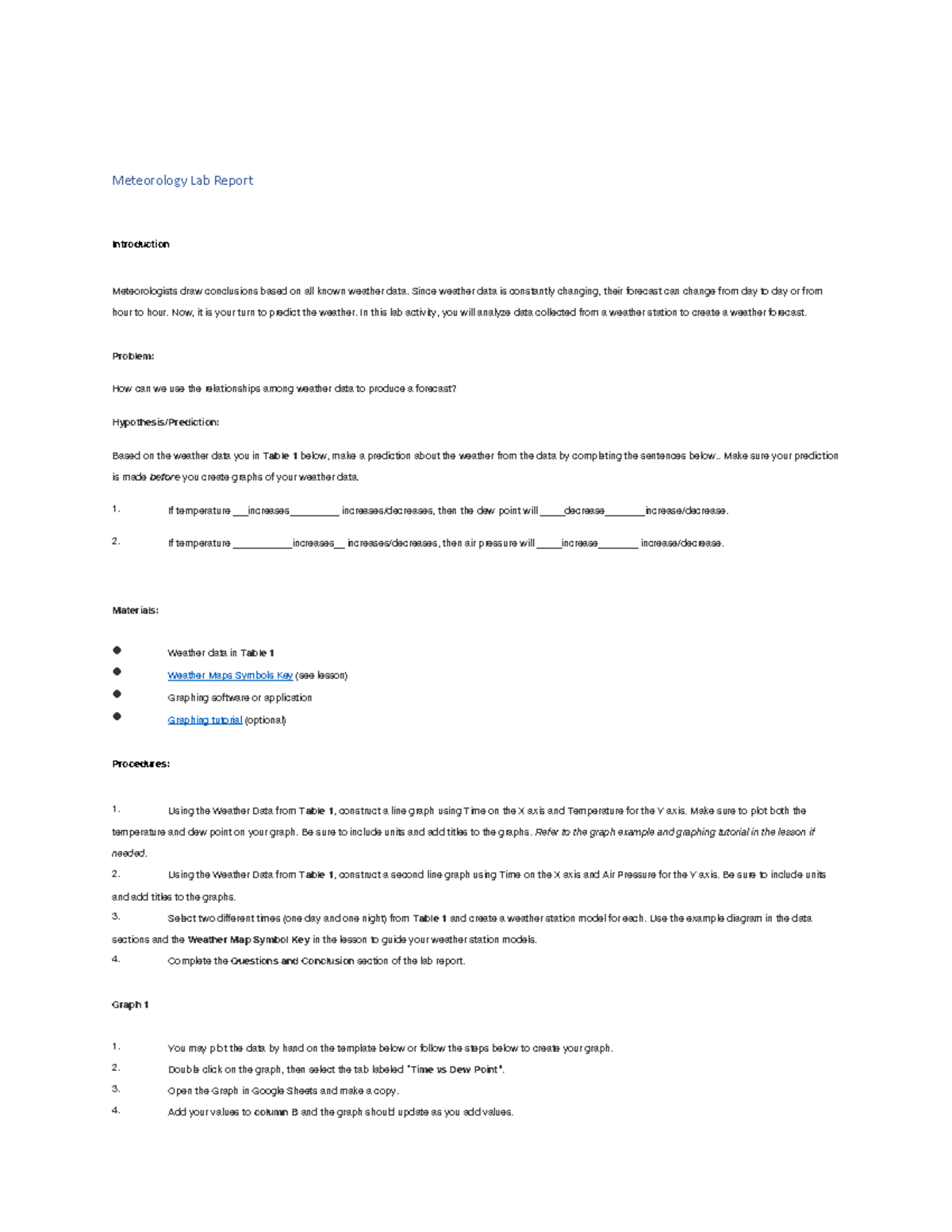 2.04 earth science document surface water - Meteorology Lab Report Introduction Meteorologists ...