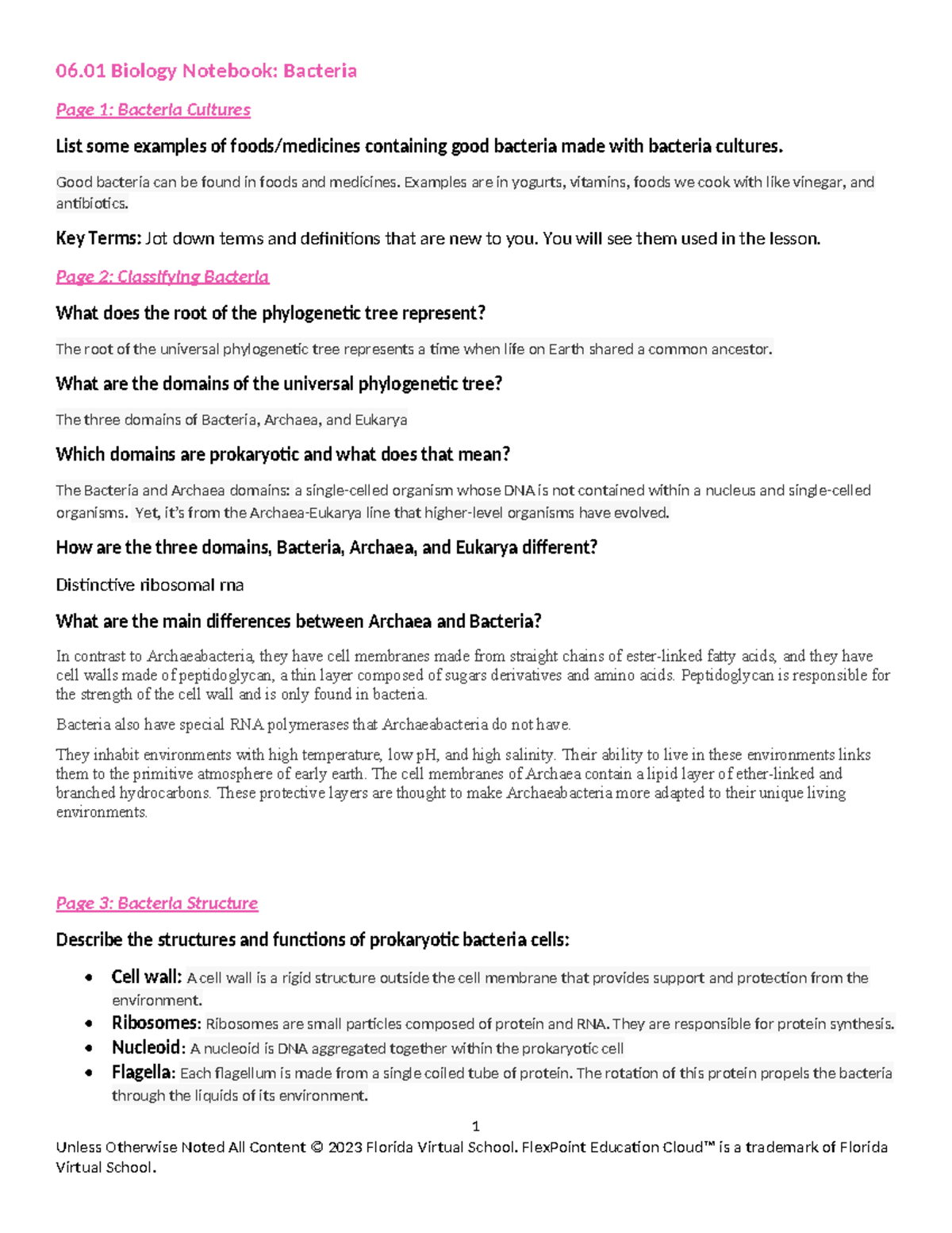 Biology notes 6.01 FLVS ONLINE ANSWERS - 06 Biology Notebook: Bacteria ...