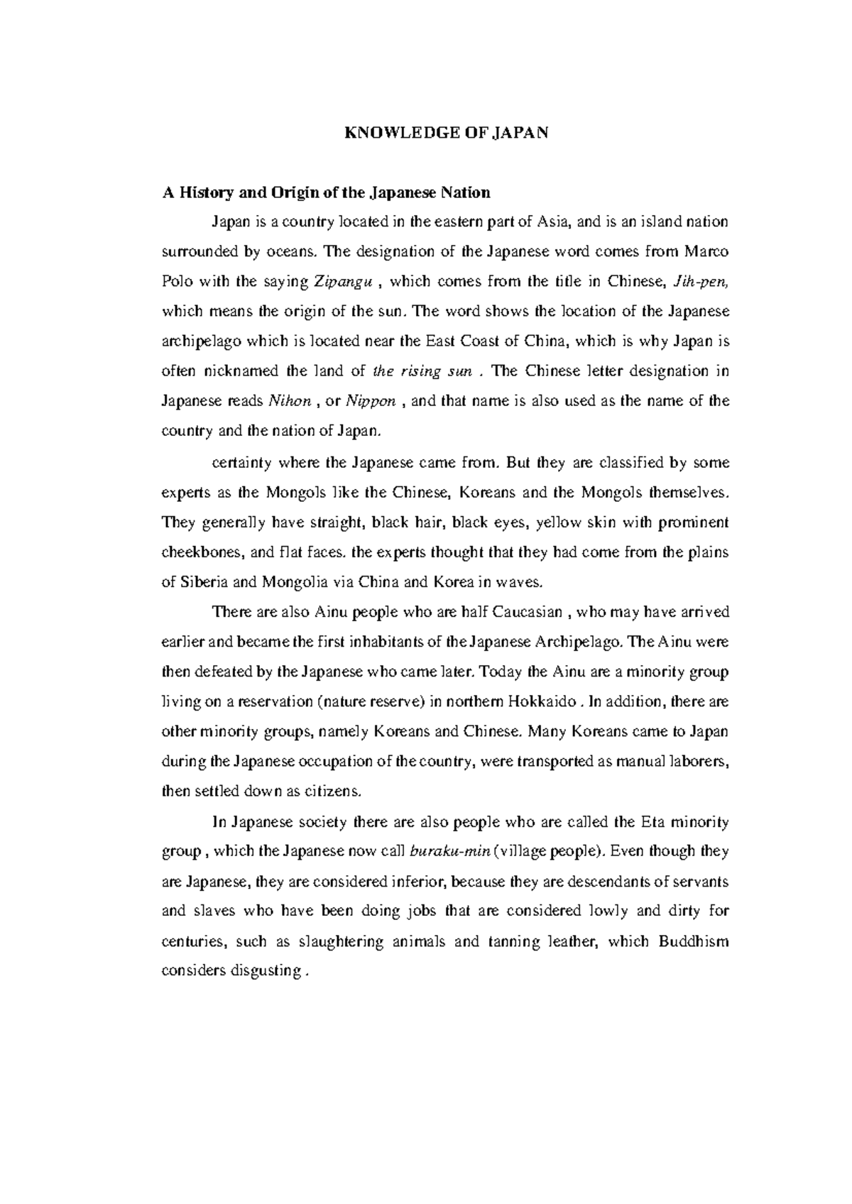 ' Knowledge OF Japan' - KNOWLEDGE OF JAPAN A History and Origin of the ...