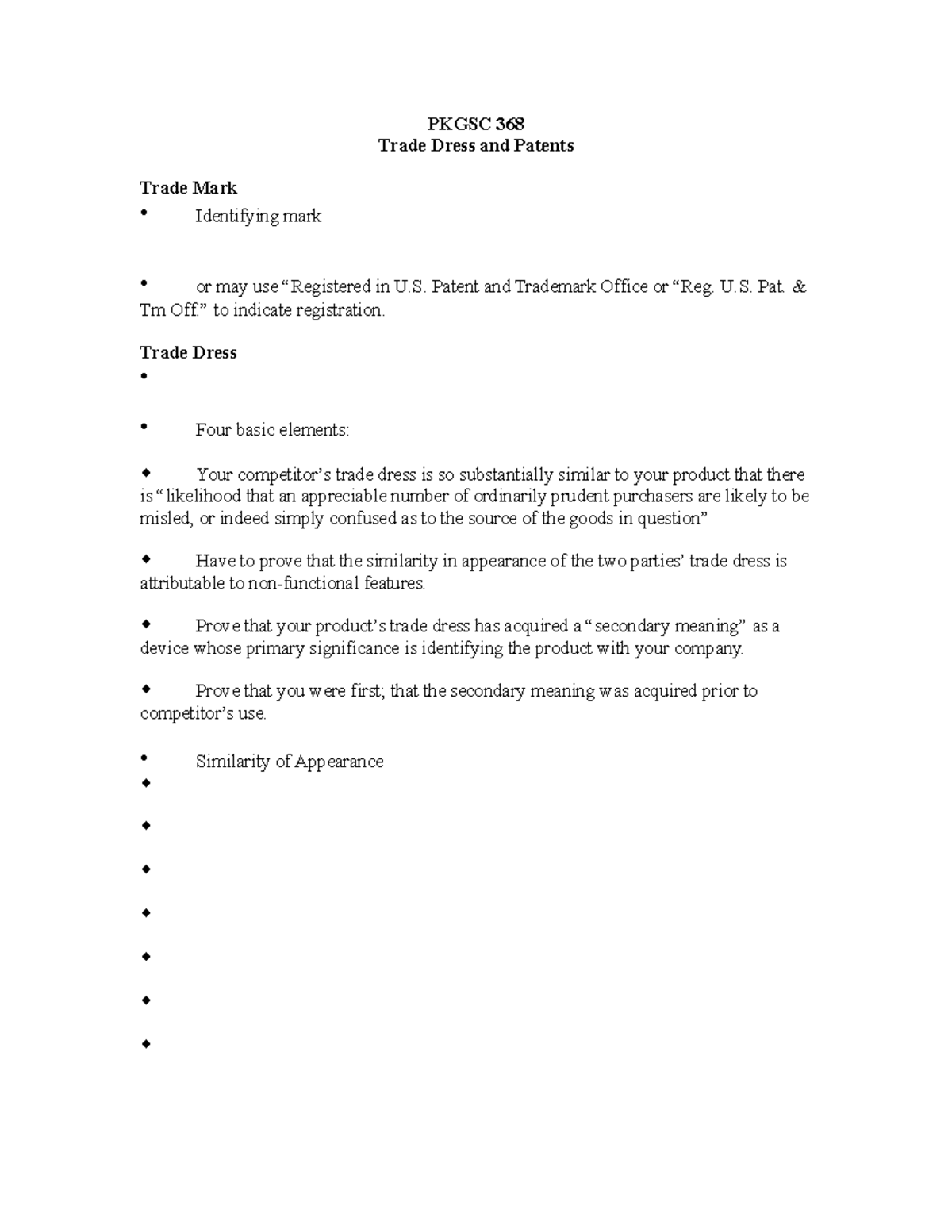 Pkgsc 368 Trade Dress and Patent - PKGSC 368 Trade Dress and Patents ...